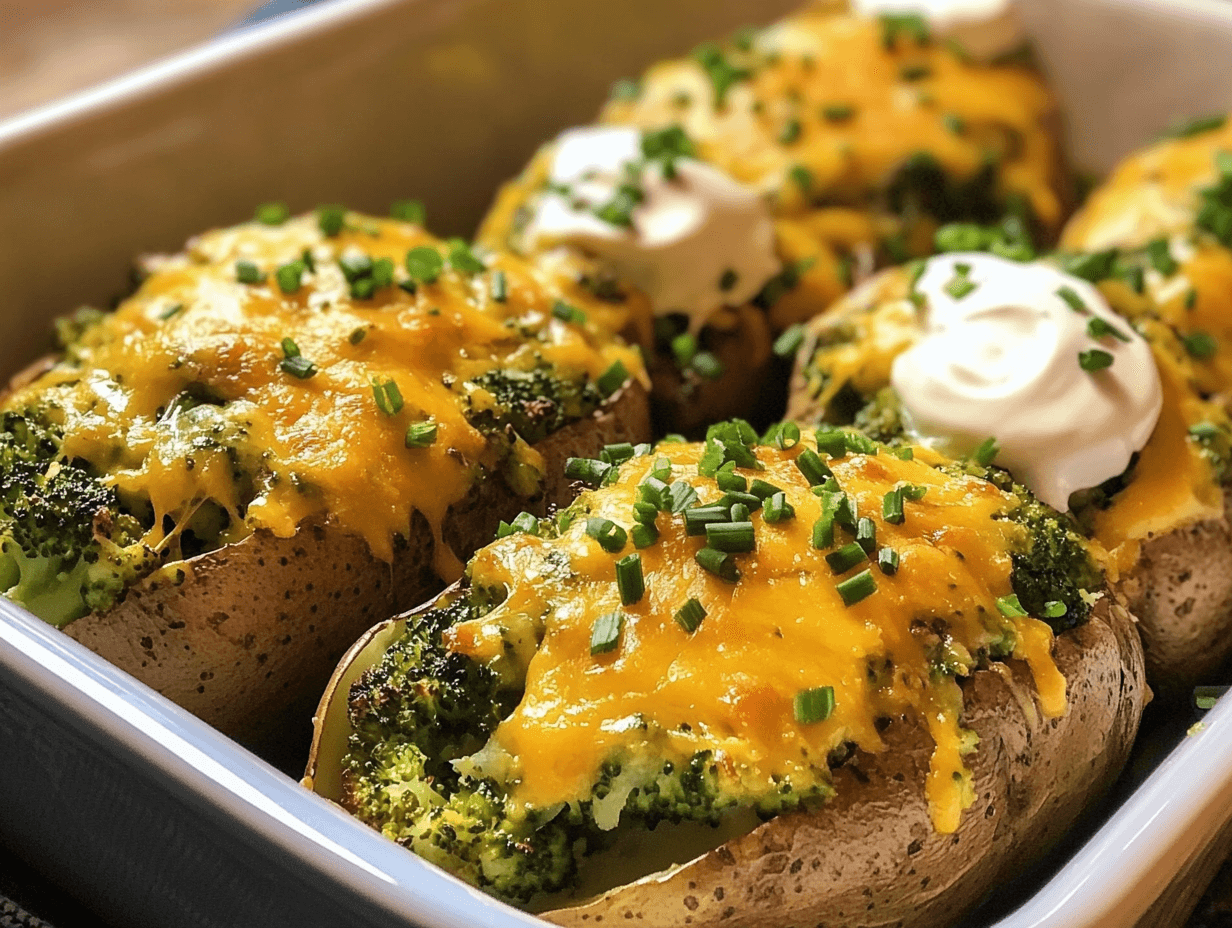 Broccoli and Cheddar Stuffed Baked Potatoes - Super Cheesy